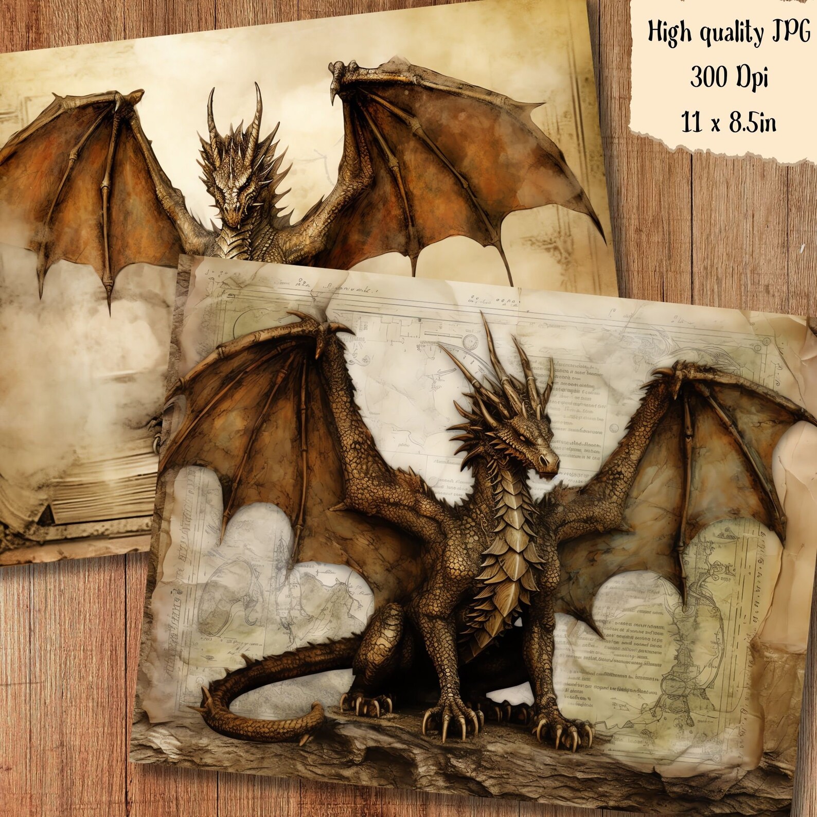 Vintage Dragon Paper Junk Journal Kit Brown Dragon Scrapbook Paper ...