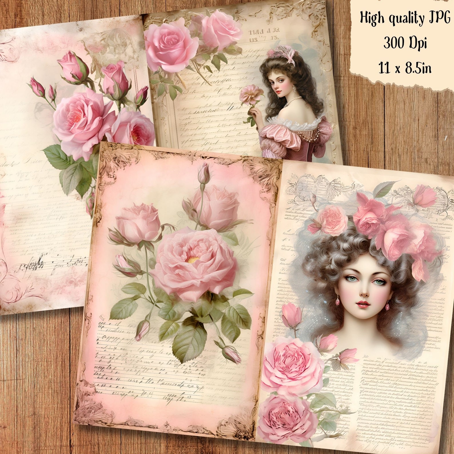 Vintage Victorian Rose Junk Journal Pages Romantic Pink - Etsy