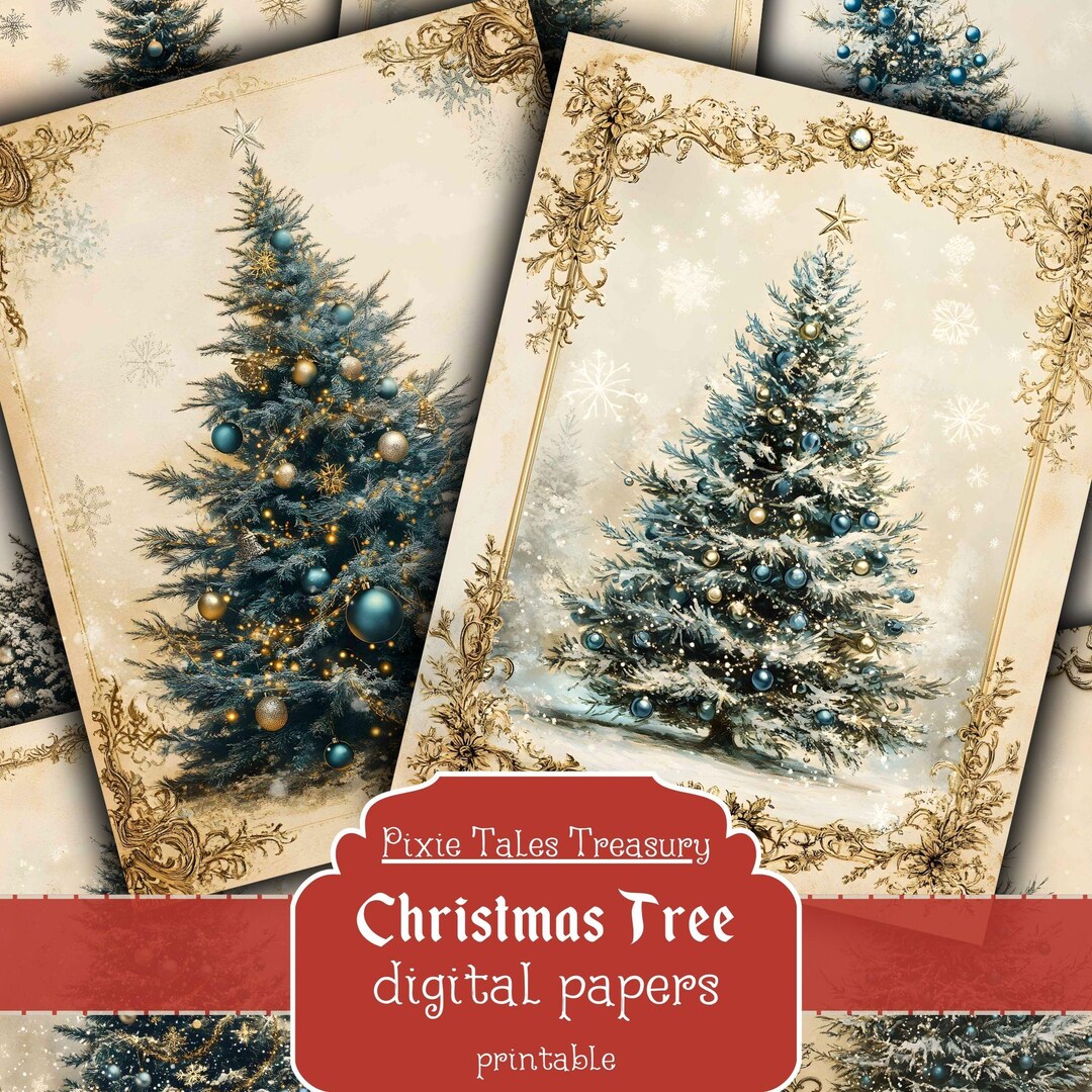 Christmas Tree Silver Paper, 8.5" X 11", Winter Junk Journal Digital ...