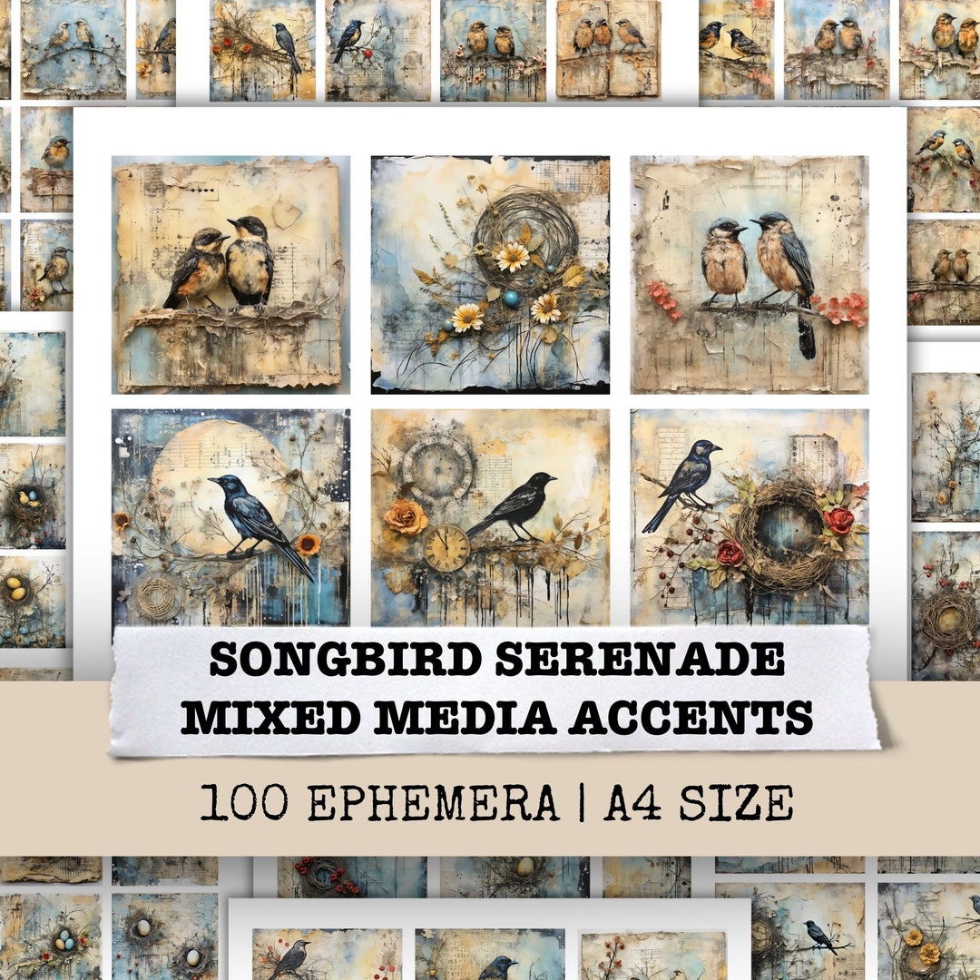 Songbird Serenade Nature Junk Journal Kit Bird Background Paper Mixed ...
