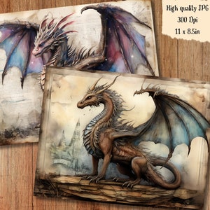 Dragon Sheet Paper Junk Journal Kit Fantasy Dragon Scrapbook Paper ...