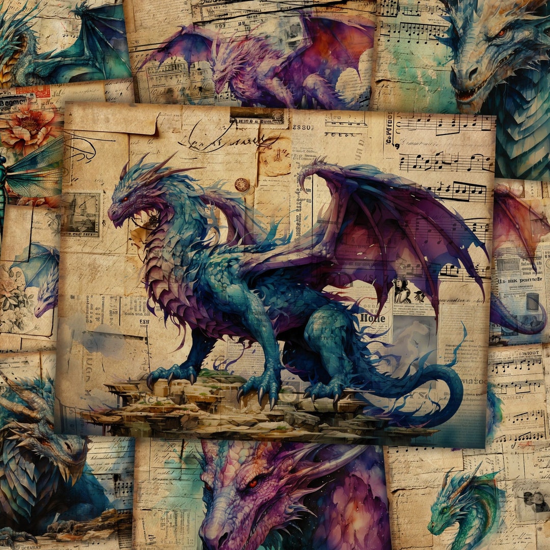Dragon Junk Journal Kit Vintage Journal Papers Dragon Fantasy Junk ...