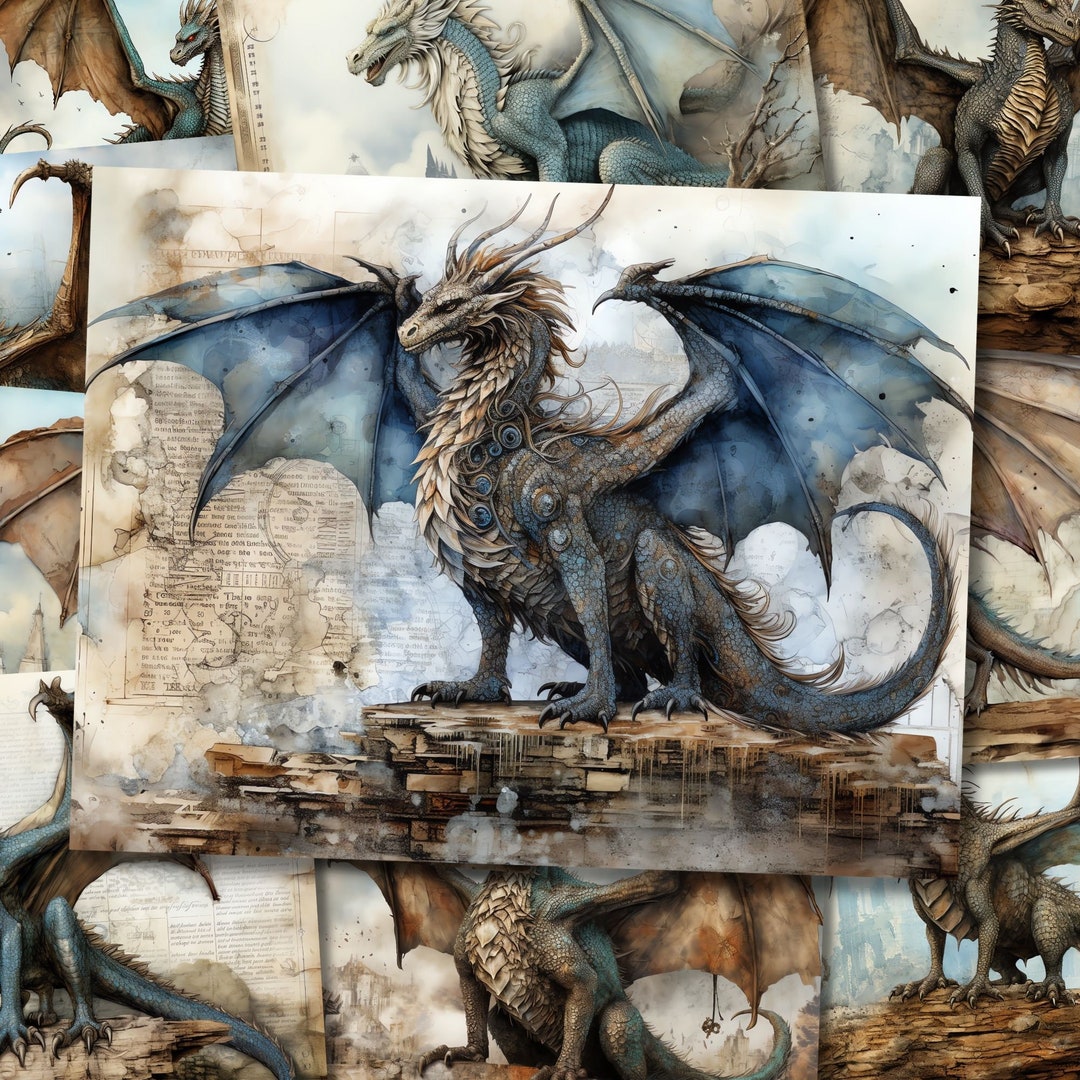 Sky Dragon Sheet Paper Junk Journal Kit Blue Dragon Scrapbook Paper ...