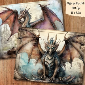 Dragon Sheet Paper Junk Journal Kit Fantasy Dragon Scrapbook Paper ...