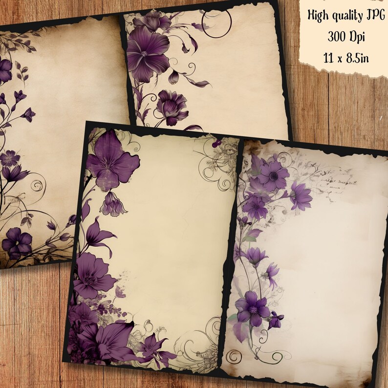 Dark Witchy Floral Junk Journal Pages Vintage Goth Purple - Etsy
