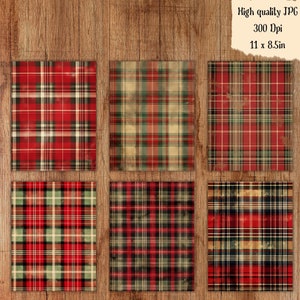 Vintage Christmas Plaid Pattern Collage Sheet Holiday Rustic Floral ...