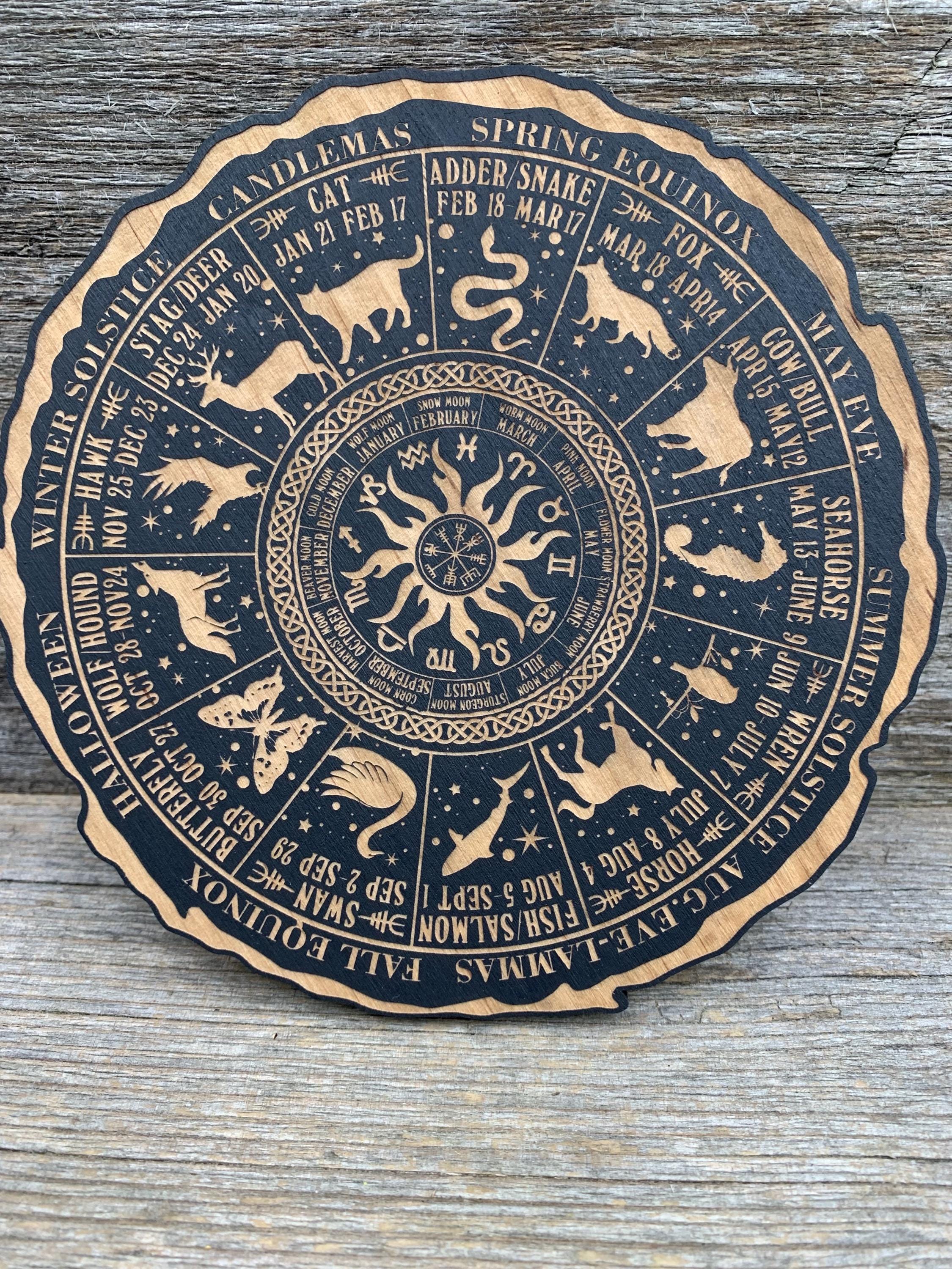 Wooden Wheel of the Year, Celtic Animal Zodiac, Pagan Calendar, Wiccan ...