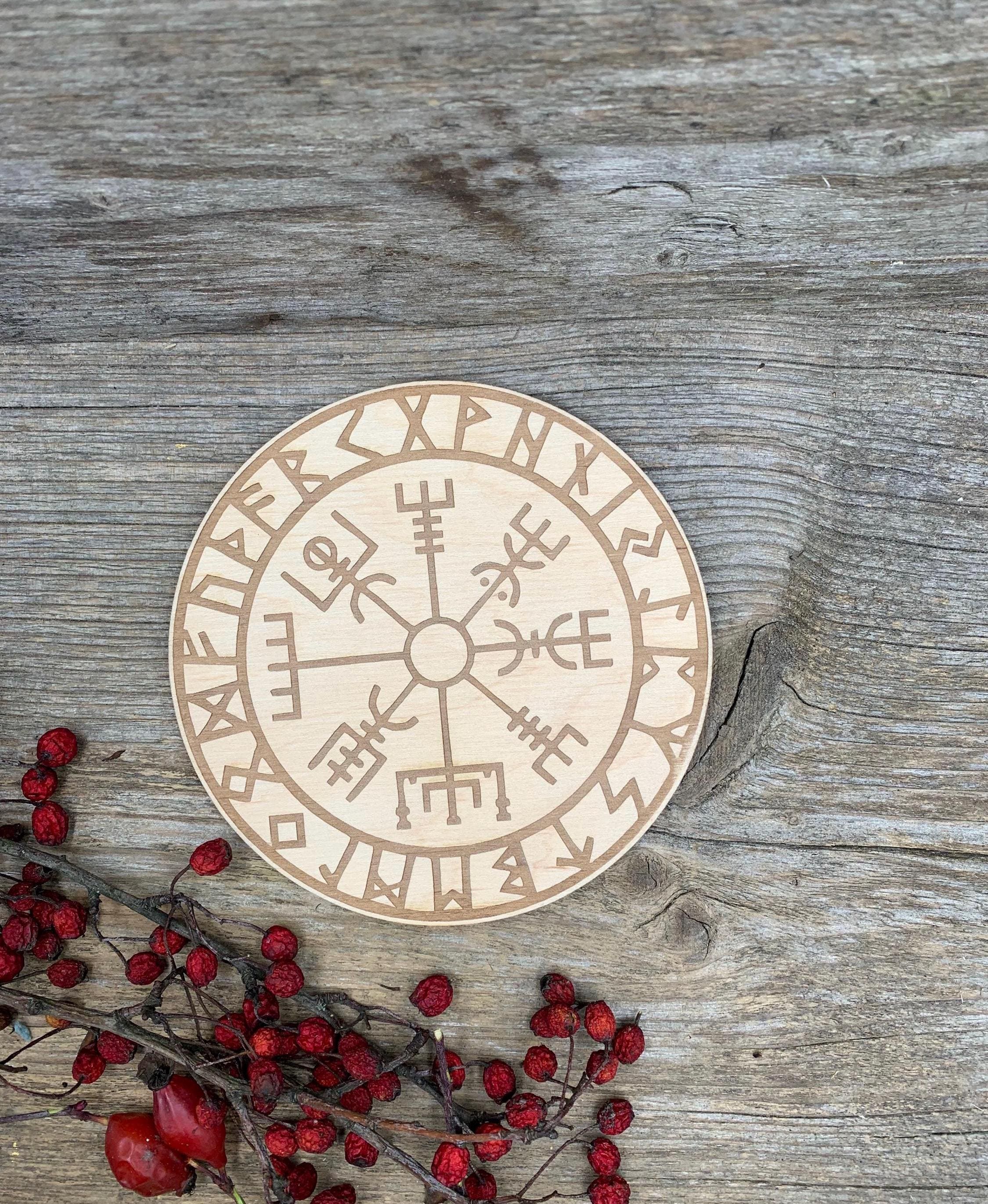 Wooden Vegvisir Viking Compass, Nordic Compass, Runic Design ...