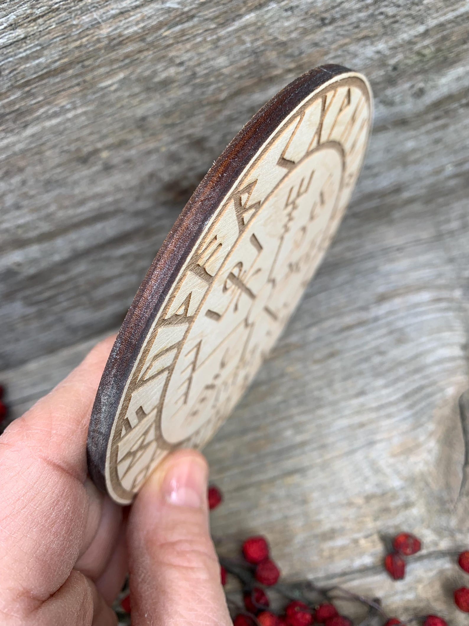 Wooden Vegvisir Viking Compass, Nordic Compass, Runic Design ...