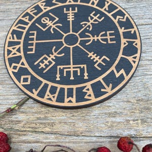 Wooden Vegvisir Viking Compass, Nordic Compass, Runic Design ...