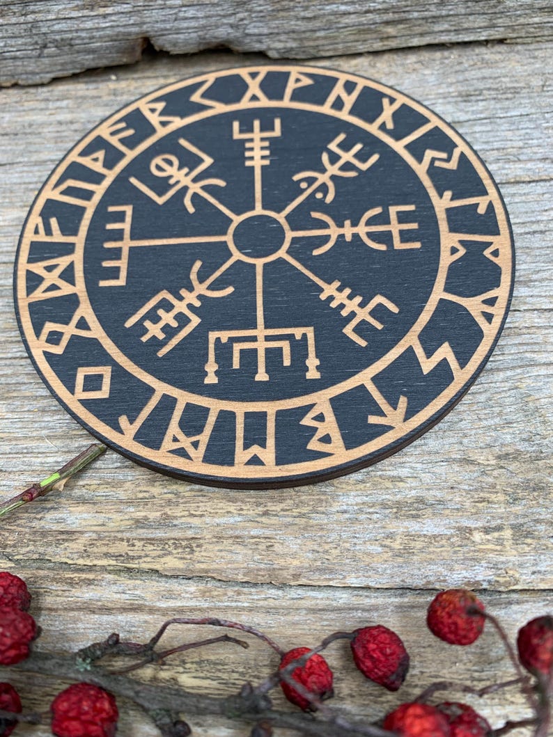 Wooden Vegvisir Viking Compass, Nordic Compass, Runic Design ...