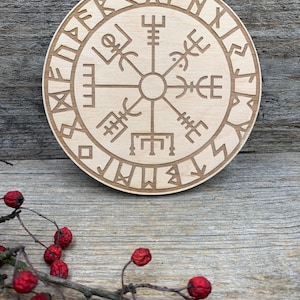 Wooden Vegvisir Viking Compass, Nordic Compass, Runic Design ...