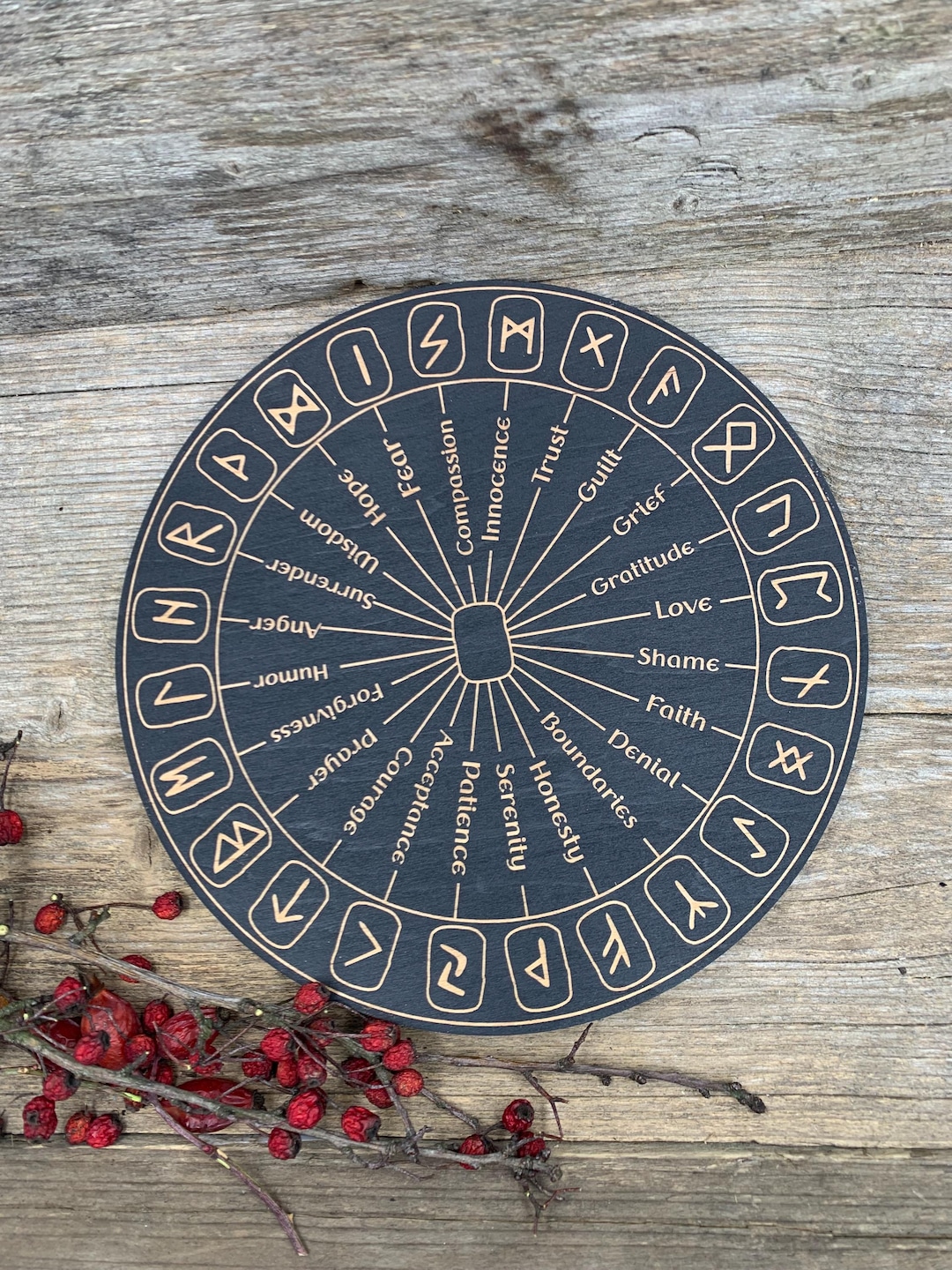 Wooden Circle of Healing Runes, Viking Runes, Nordic Symbols ...