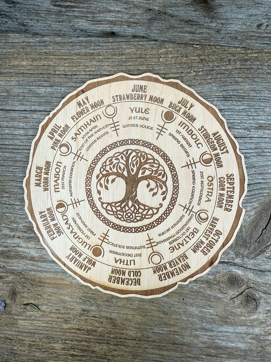 Wooden Celtic Tree Calendar, Tree of Life, Wheel of Life, Wheel of the ...