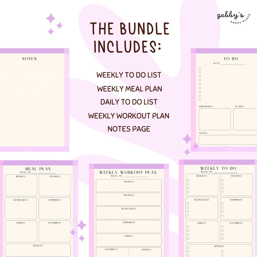 Productivity Bundle 5-piece printable Digital Pink Edition. - Etsy