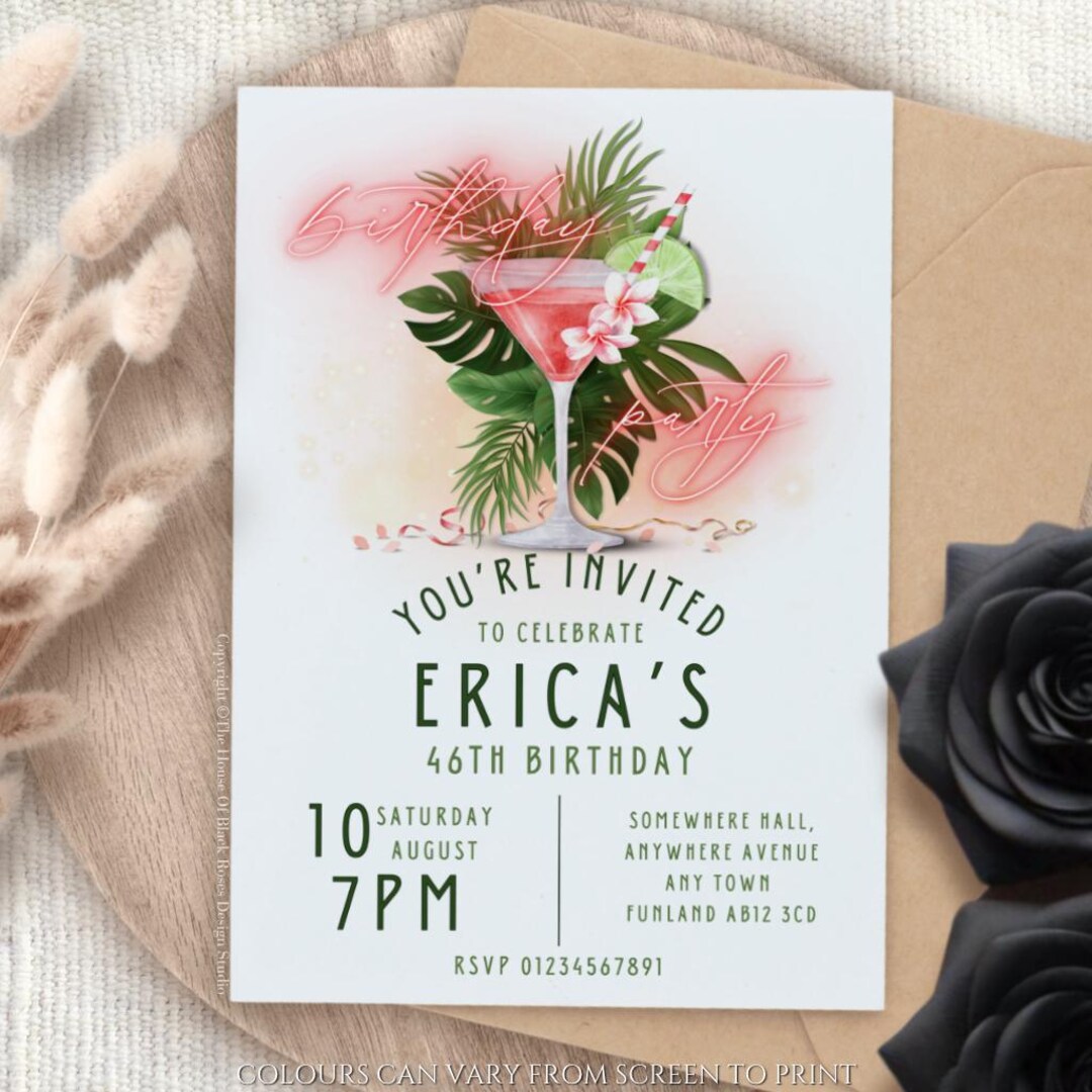 DIGITAL DOWNLOAD Cosmopolitan Cocktail Birthday Party Invitation ...