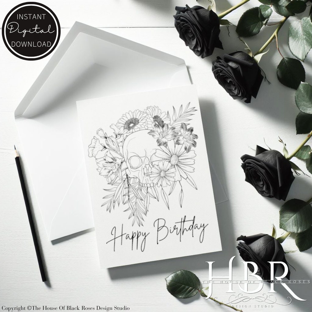 DIGITAL DOWNLOAD Printable Skull Birthday Card Digital Download ...