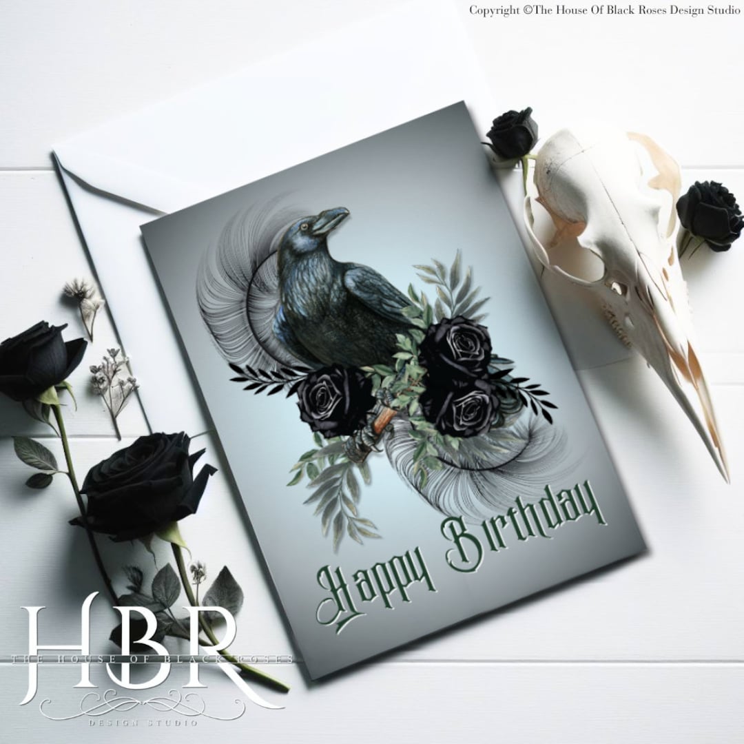 DIGITAL DOWNLOAD Raven Alternative Birthday Card Dark Moody Crow ...