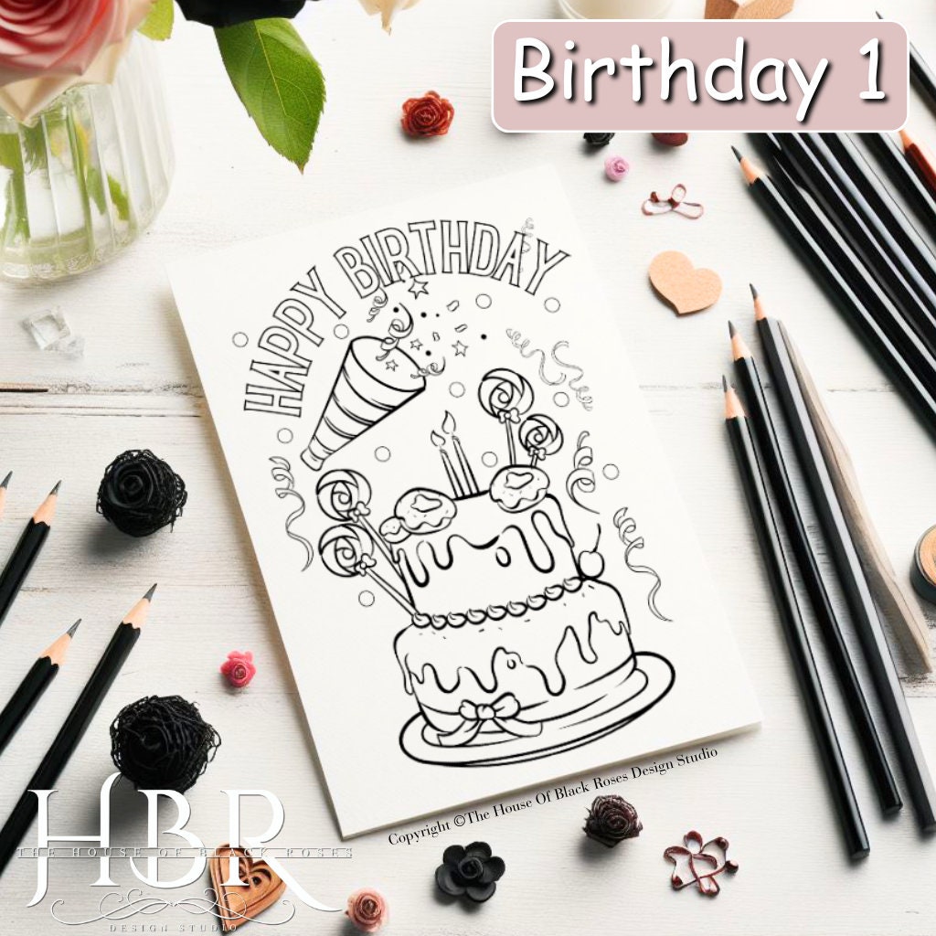 Happy Birthday Colouring Card Colour Your Own Birthday Cards CYO ...
