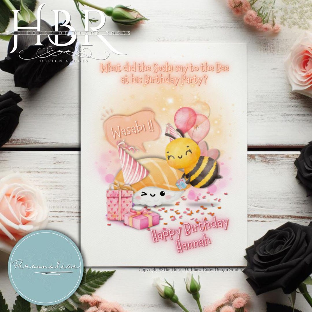 Personalised Funny Wasabi Birthday Card Cute Sushi Kawaii Greeting Card ...