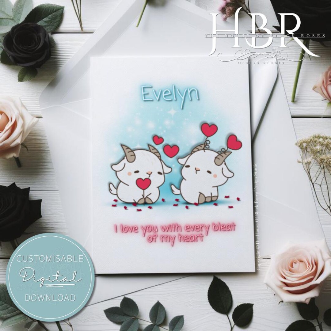 DIGITAL DOWNLOAD Personalised Cute Goat Anniversary Greeting Card Farm ...