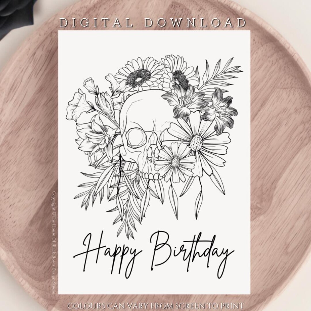 DIGITAL DOWNLOAD Printable Skull Birthday Card Digital Download ...