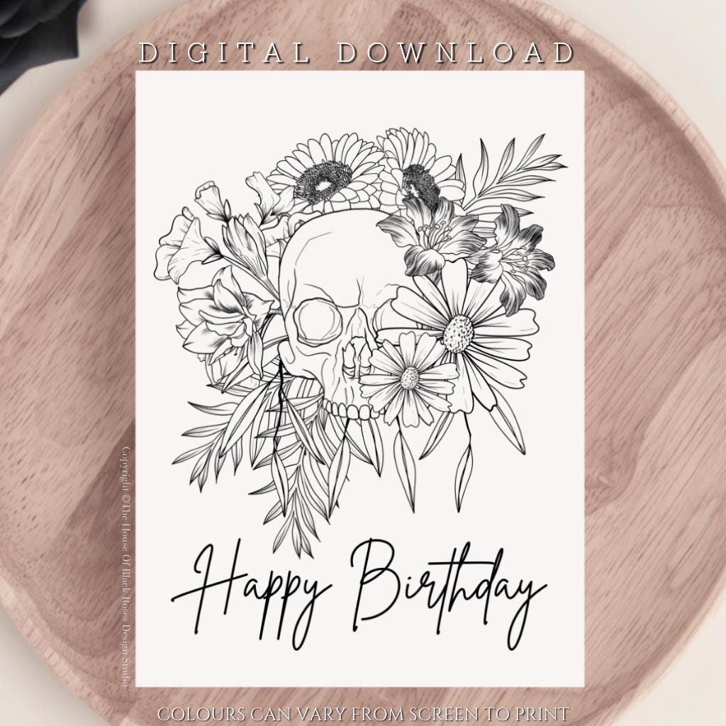 DIGITAL DOWNLOAD Printable Skull Birthday Card Digital Download ...