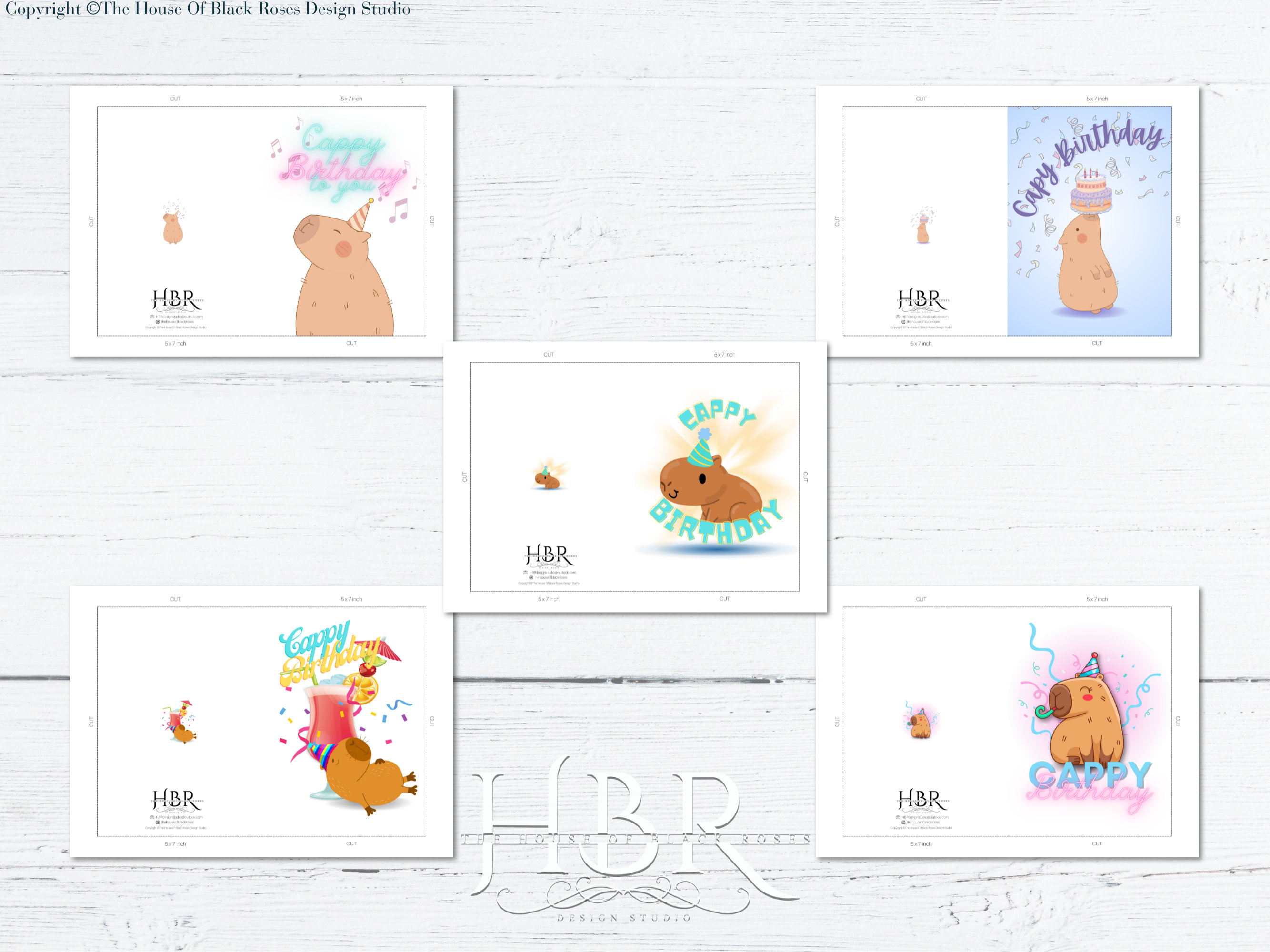 Capybara Birthday Card Bundle Cappy Birthday Greeting Card Pack ...