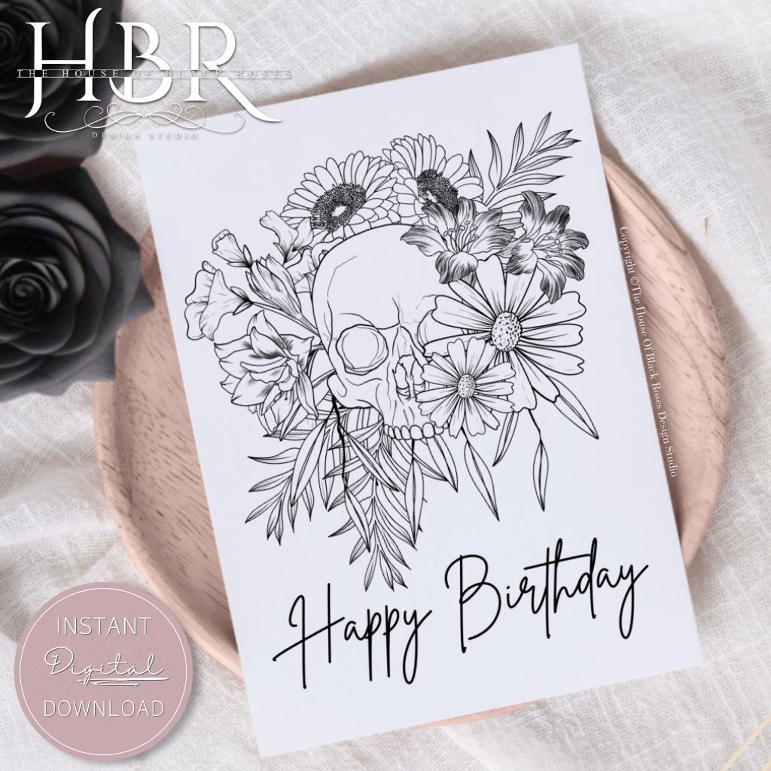 DIGITAL DOWNLOAD Printable Skull Birthday Card Digital Download ...