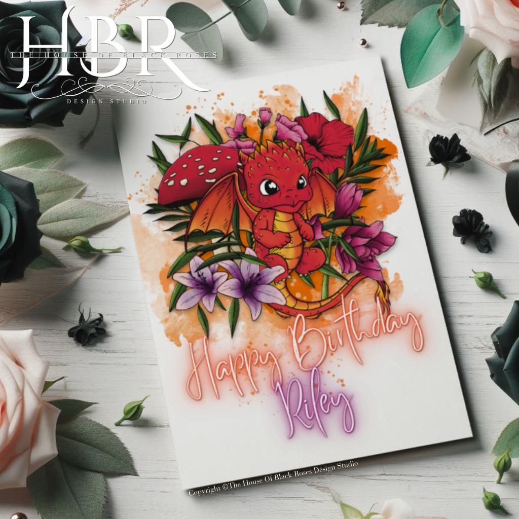 Personalised Cute Dragon Birthday Card Unique Illustrated Greeting Card ...
