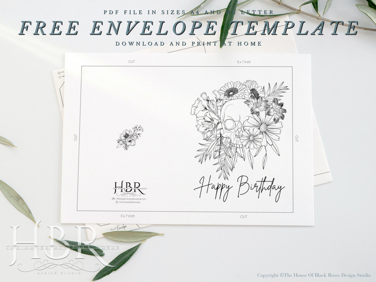 DIGITAL DOWNLOAD Printable Skull Birthday Card Digital Download ...