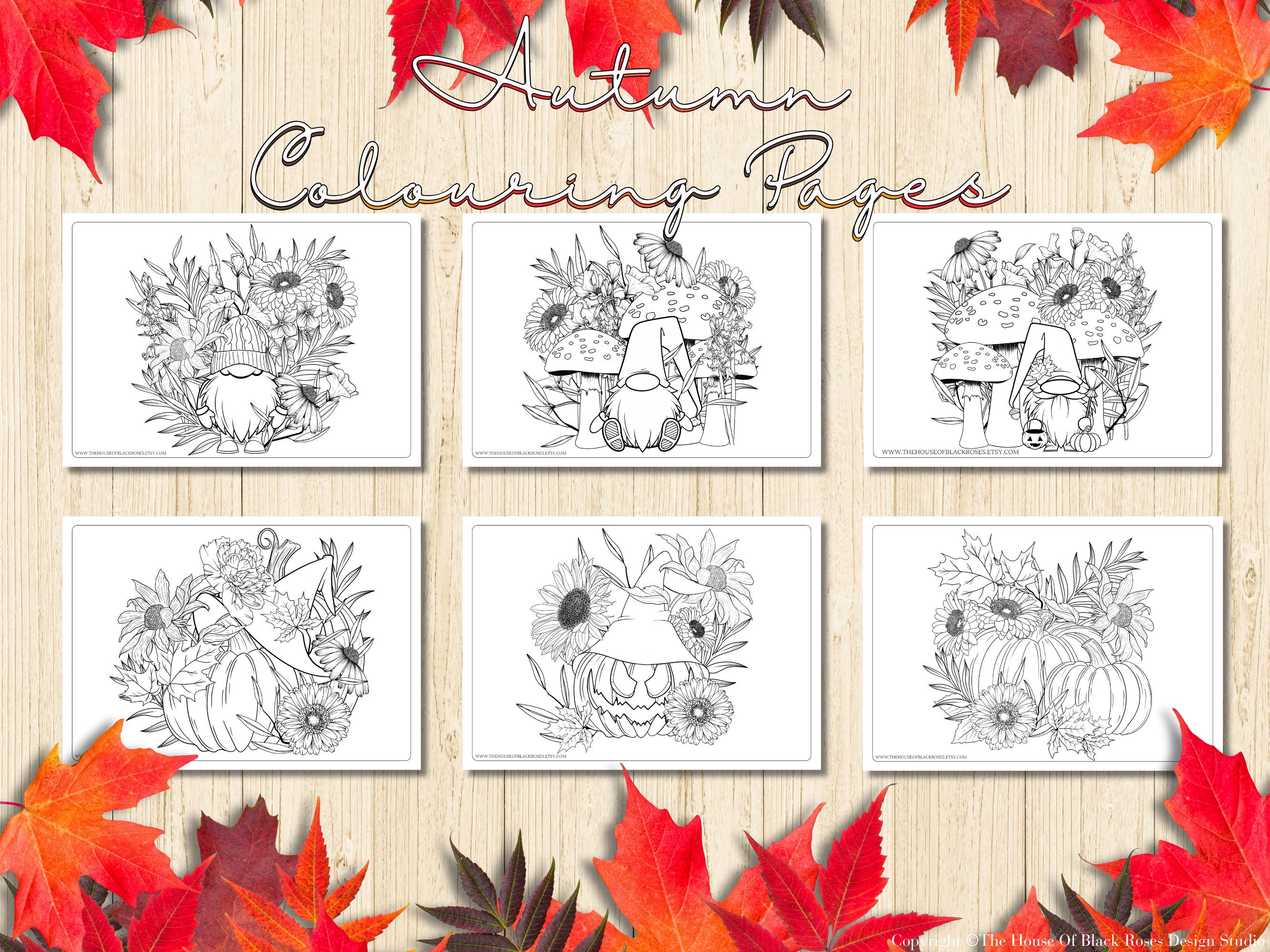 DIGITAL DOWNLOAD Coloring Pages Autumn Decor Colouring Sheets Pumpkin ...