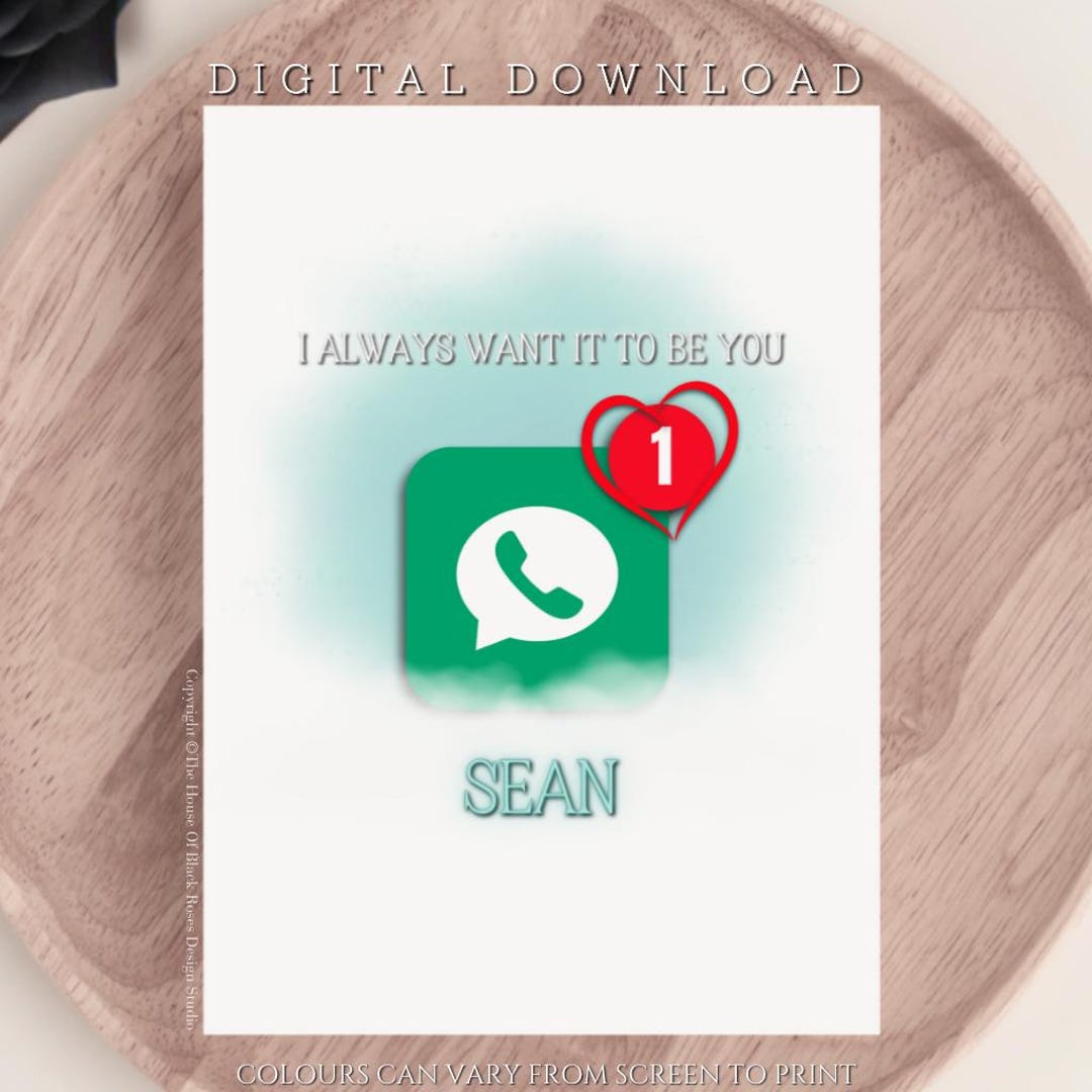 DIGITAL DOWNLOAD Personalised Message Notification Valentines Day Card ...
