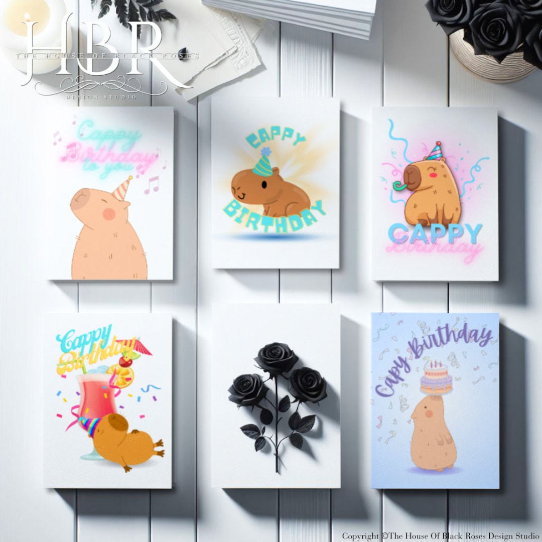 Capybara Birthday Card Bundle Cappy Birthday Greeting Card Pack ...