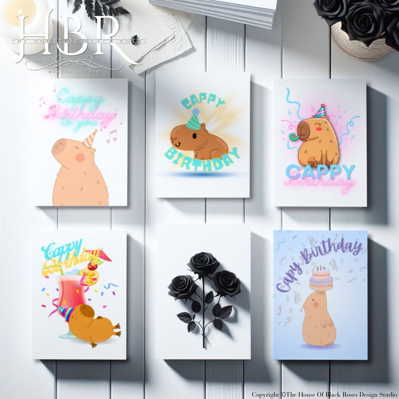 Capybara Birthday Card Bundle Cappy Birthday Greeting Card Pack ...