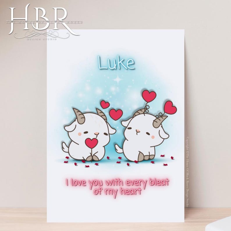 DIGITAL DOWNLOAD Personalised Cute Goat Anniversary Greeting Card Farm ...