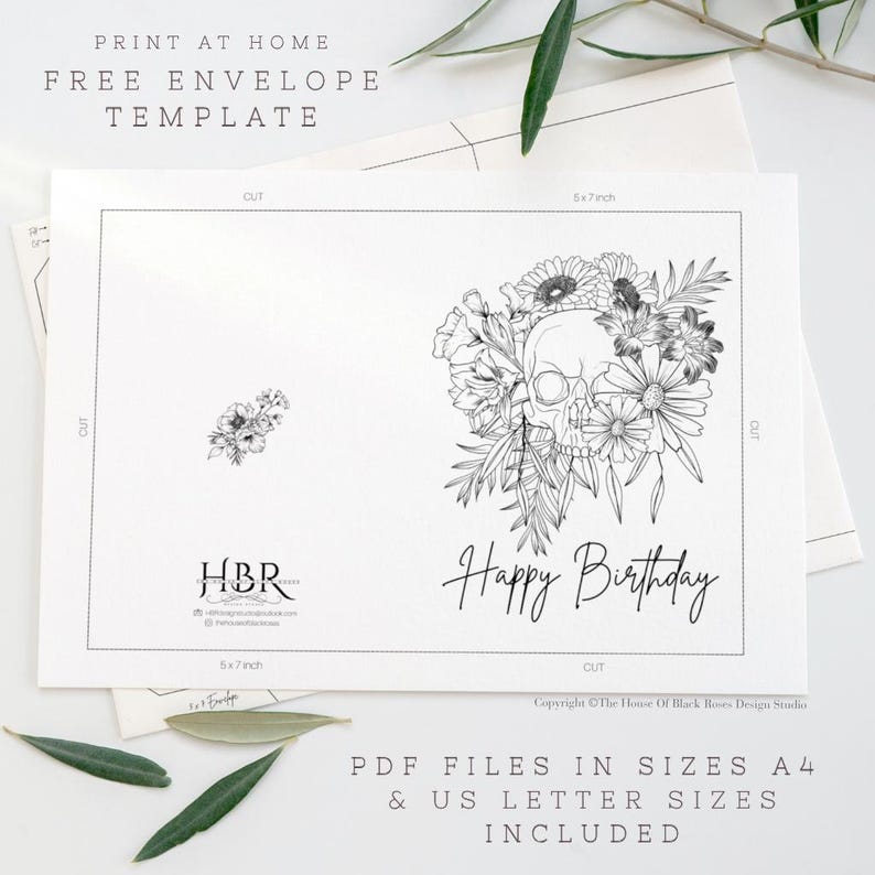 DIGITAL DOWNLOAD Printable Skull Birthday Card Digital Download ...