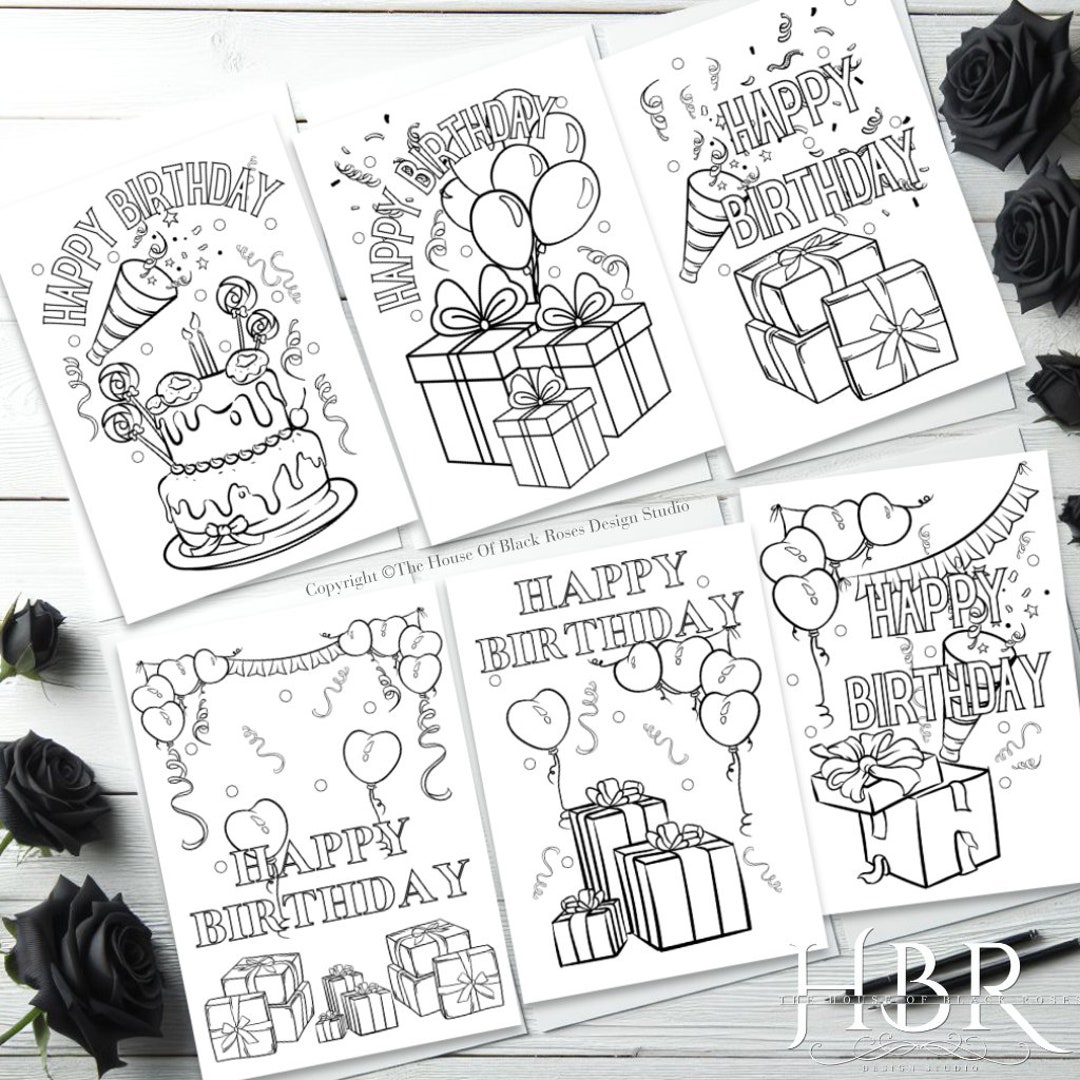 Happy Birthday Colouring Card Colour Your Own Birthday Cards CYO ...