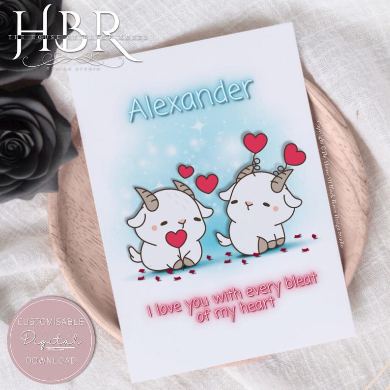 DIGITAL DOWNLOAD Personalised Cute Goat Anniversary Greeting Card Farm ...