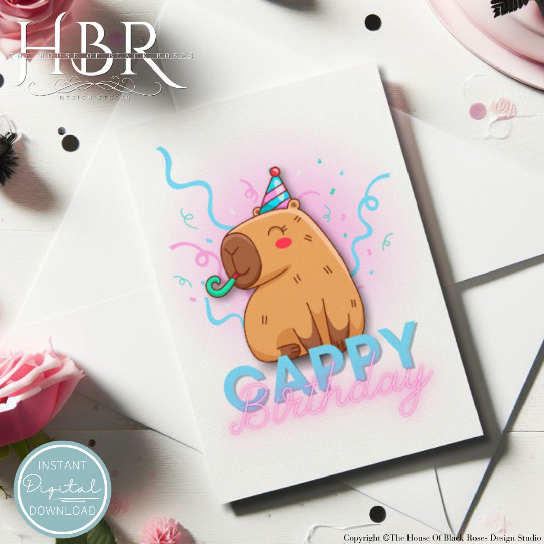 Capybara Birthday Card Cappy Birthday Greeting Card Animal Kids ...