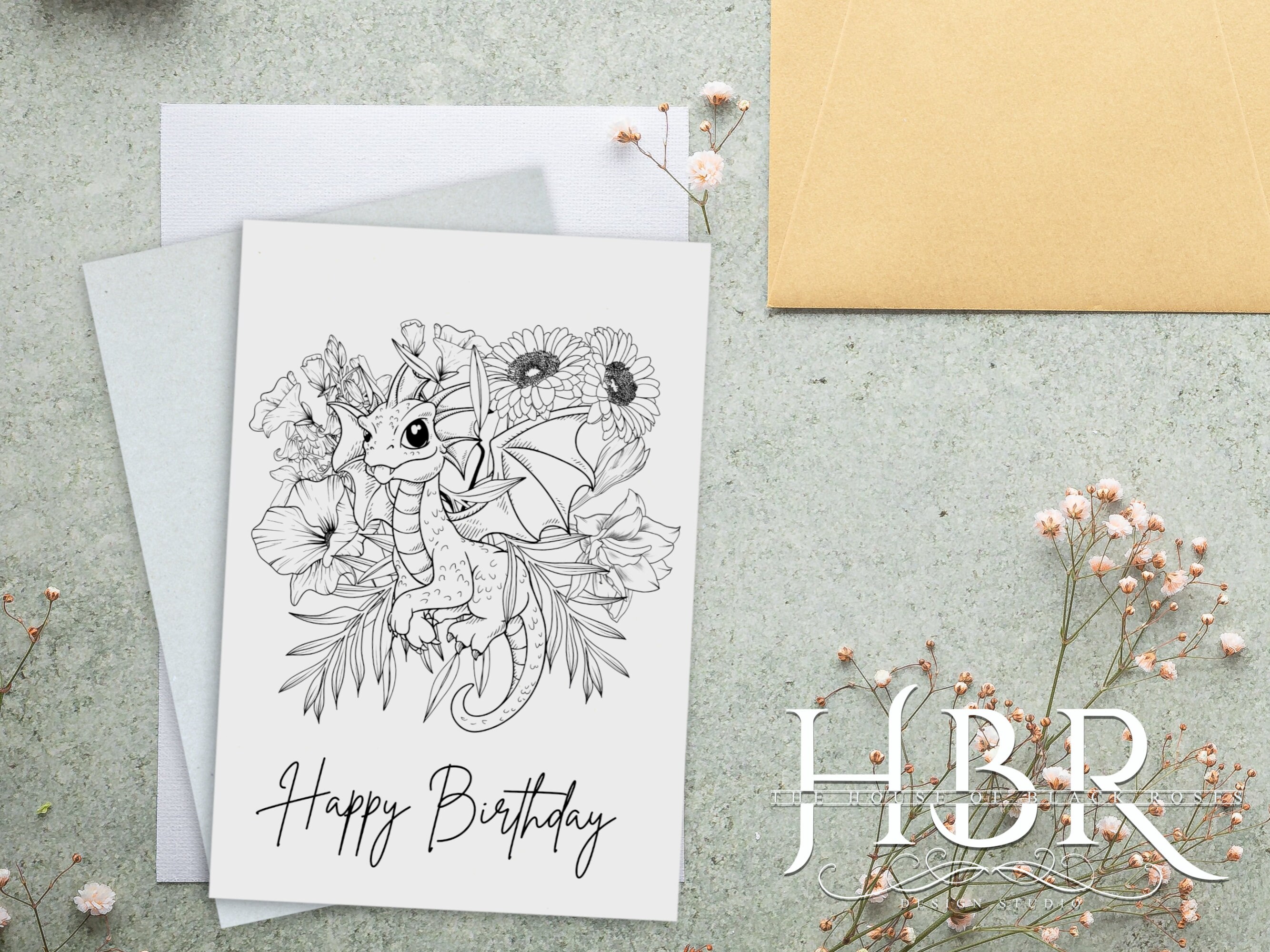 Dragon Birthday Card Happy Birthday Dragon Print Dragon Greeting Card ...