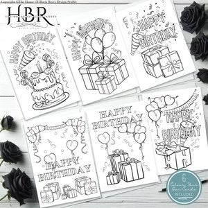 DIGITAL DOWNLOAD Colour Your Own Birthday Cards Printable CYO Greetings ...