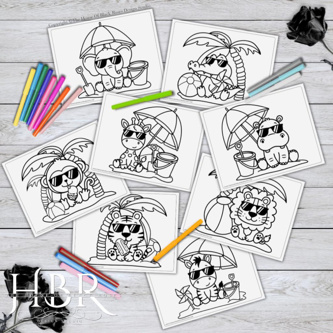 DIGITAL DOWNLOAD Safari Animal Summer Colouring Pages: Kids Printable ...