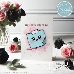 DIGITAL DOWNLOAD Printable Just a Little Note to Say Greeting Card ...
