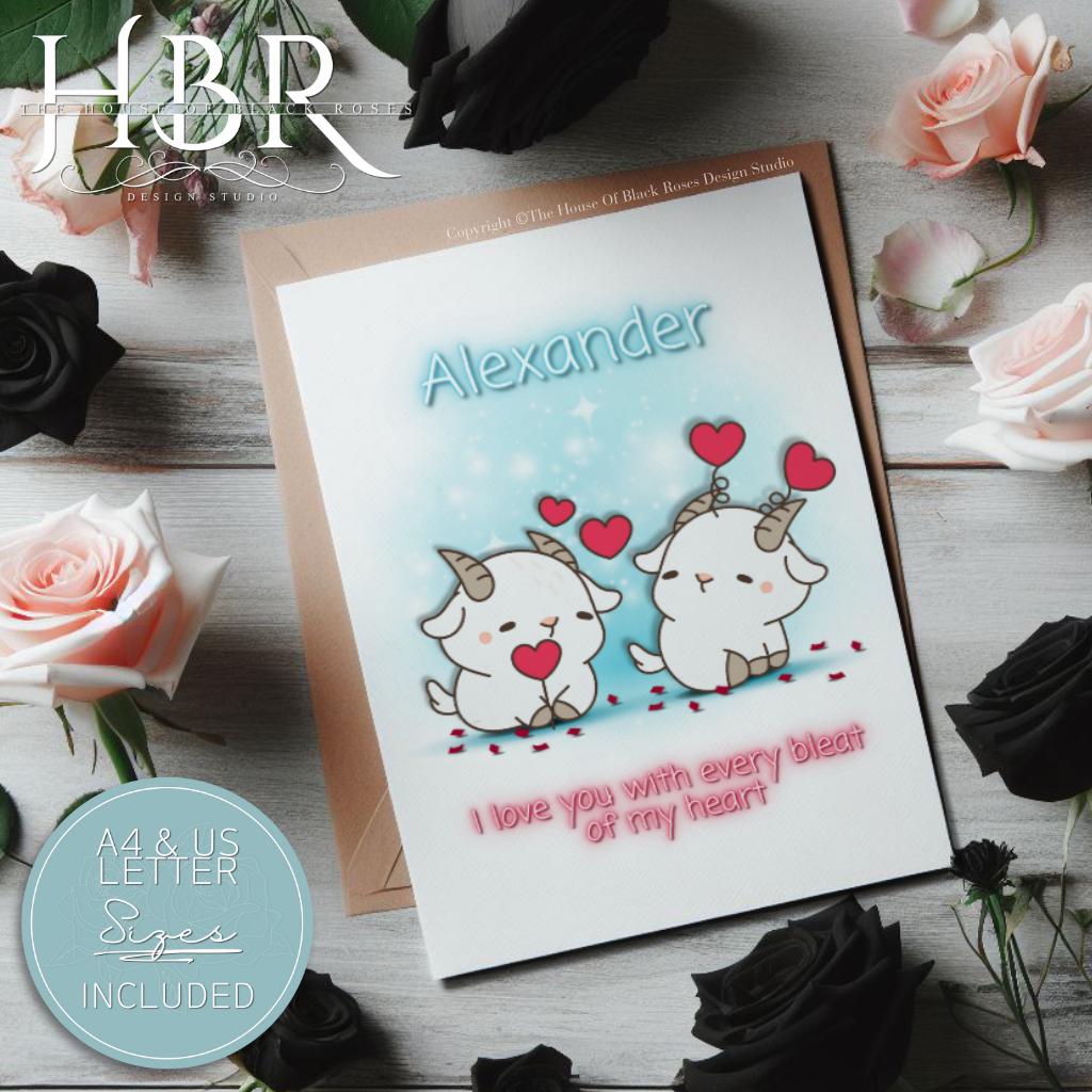DIGITAL DOWNLOAD Personalised Cute Goat Anniversary Greeting Card Farm ...