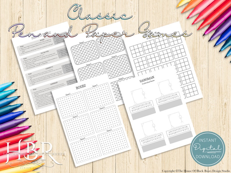 DIGITAL DOWNLOAD Boredom Busters Pen and Paper Games Classic Travel ...