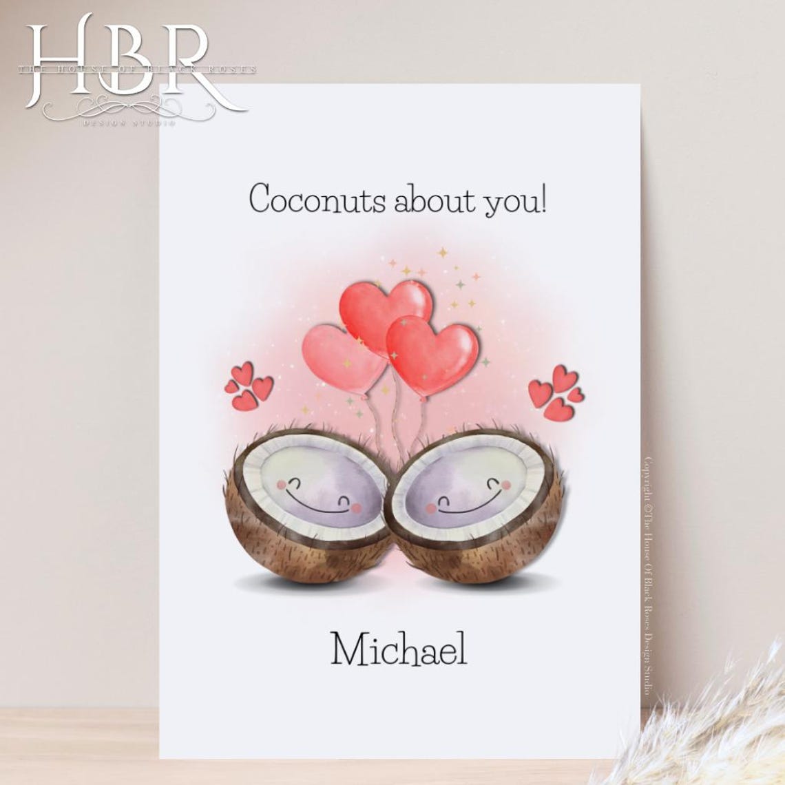 DIGITAL DOWNLOAD Personalised Coconuts About You Greeting Card Coconut ...