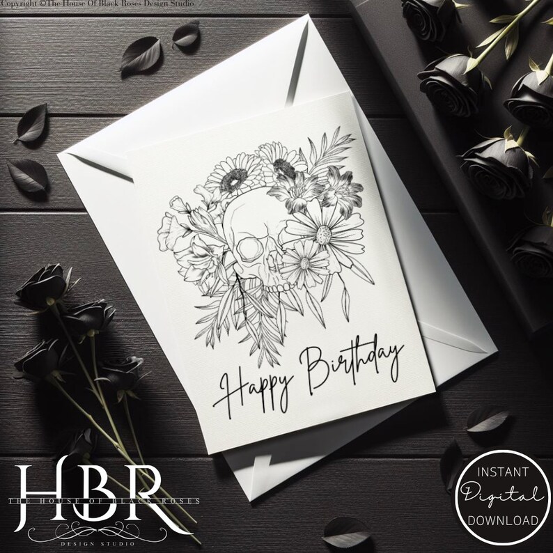 DIGITAL DOWNLOAD Printable Skull Birthday Card Digital Download ...