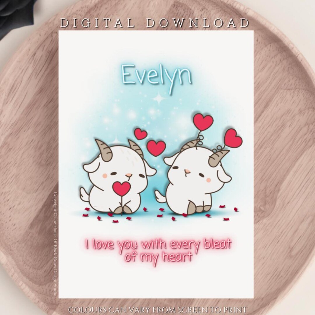DIGITAL DOWNLOAD Personalised Cute Goat Anniversary Greeting Card Farm ...