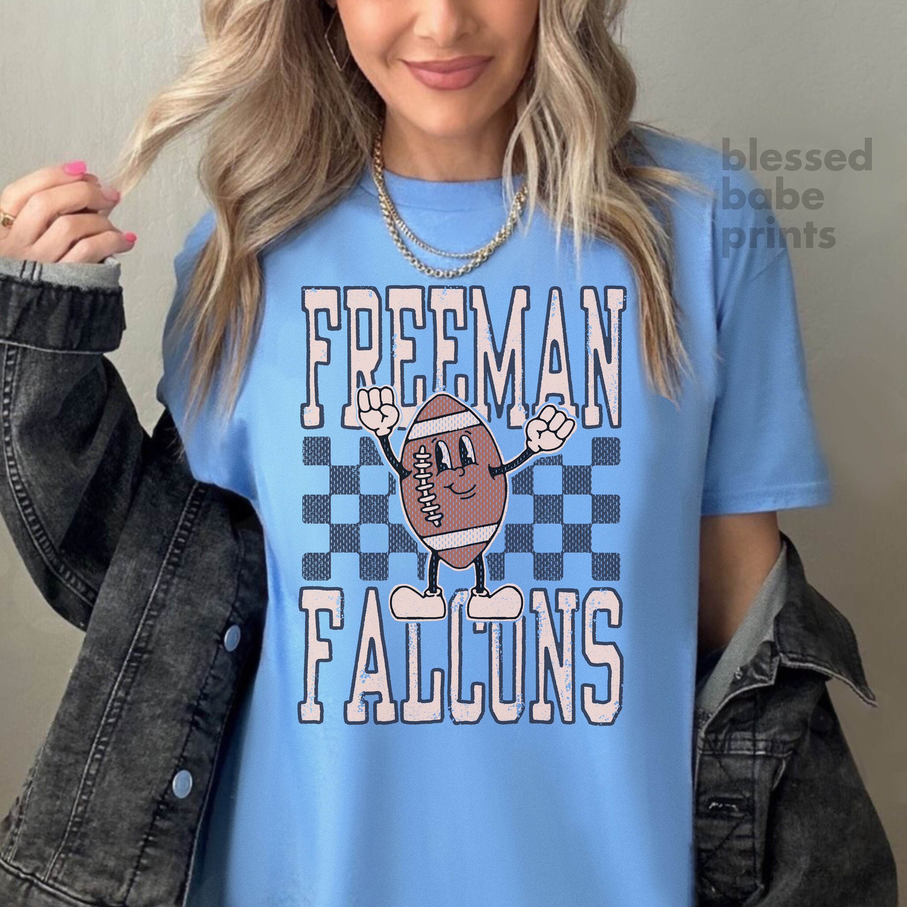 Freeman Falcons Vintage Retro Football Character Checkered Graphic Tee ...